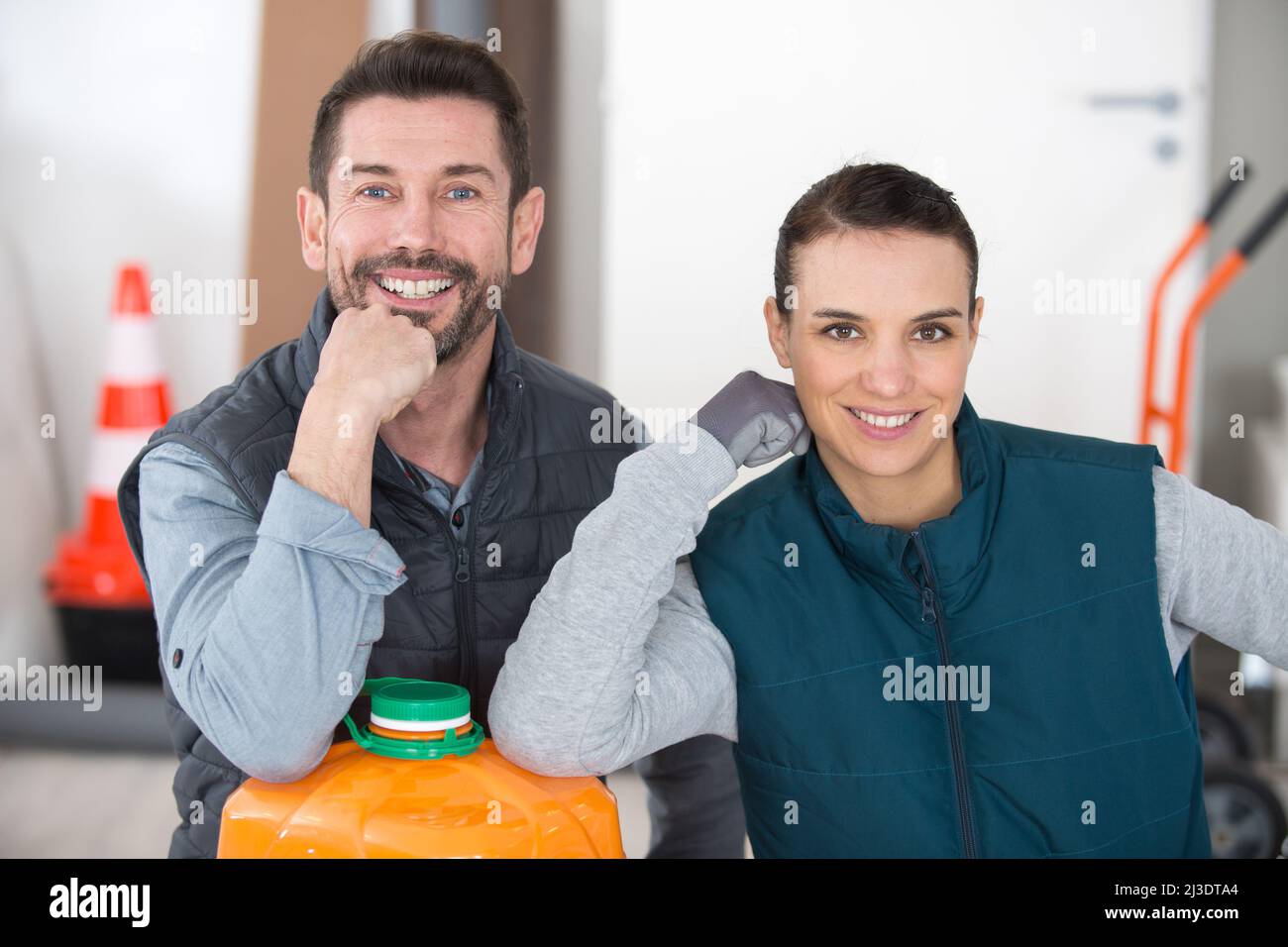 store manager with warehouseman checking goods reception Stock Photo ...