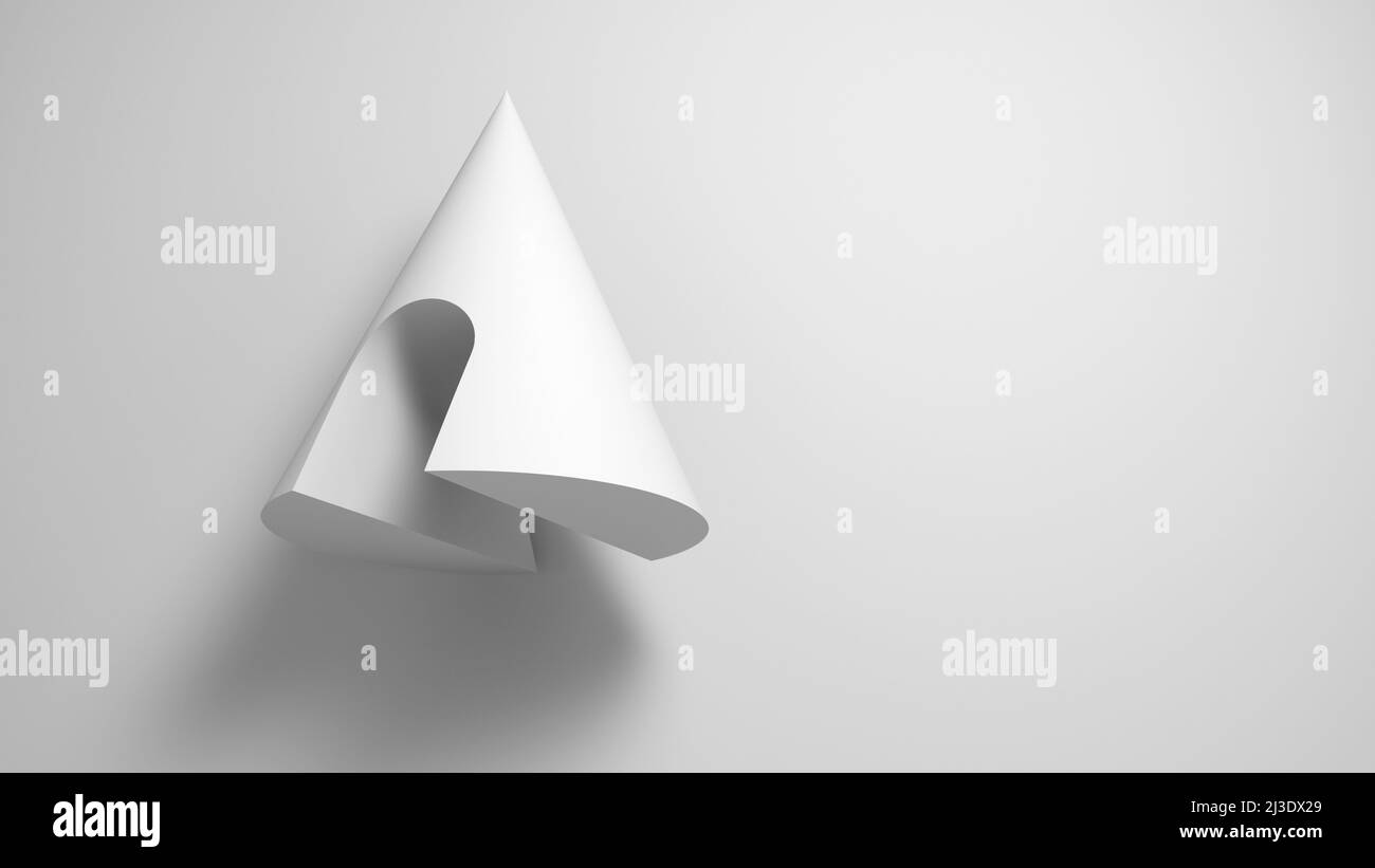 White cone with arch niche, geometric shape is over white wall with ...