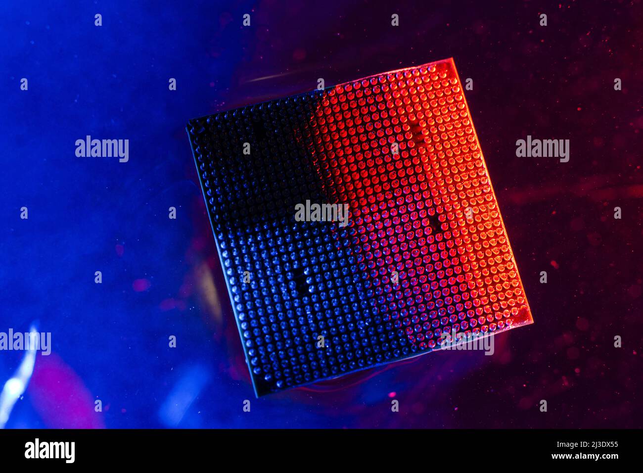 Central processor under water, cpu, blue and red light, under water ...