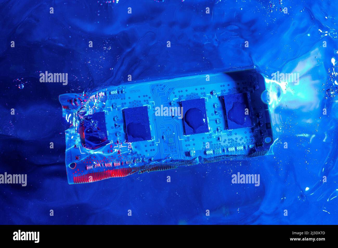 RAM memory from a laptop, ram. Blue and red light, under water ...