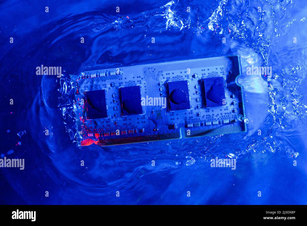 RAM memory from a laptop, ram. Blue and red light, under water ...