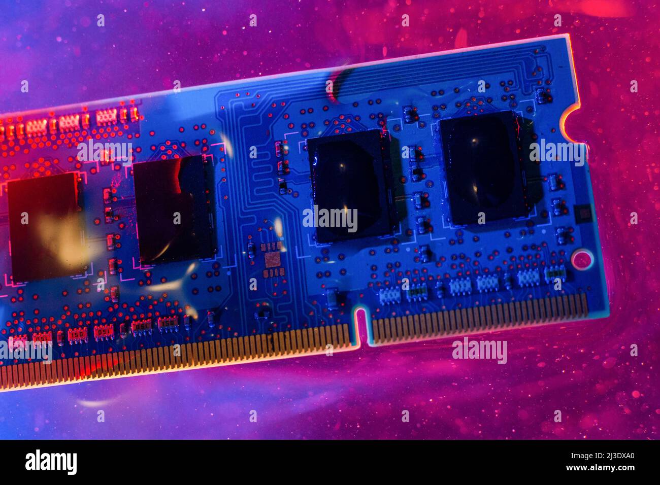 RAM memory from a laptop, ram. Blue and red light, under water ...
