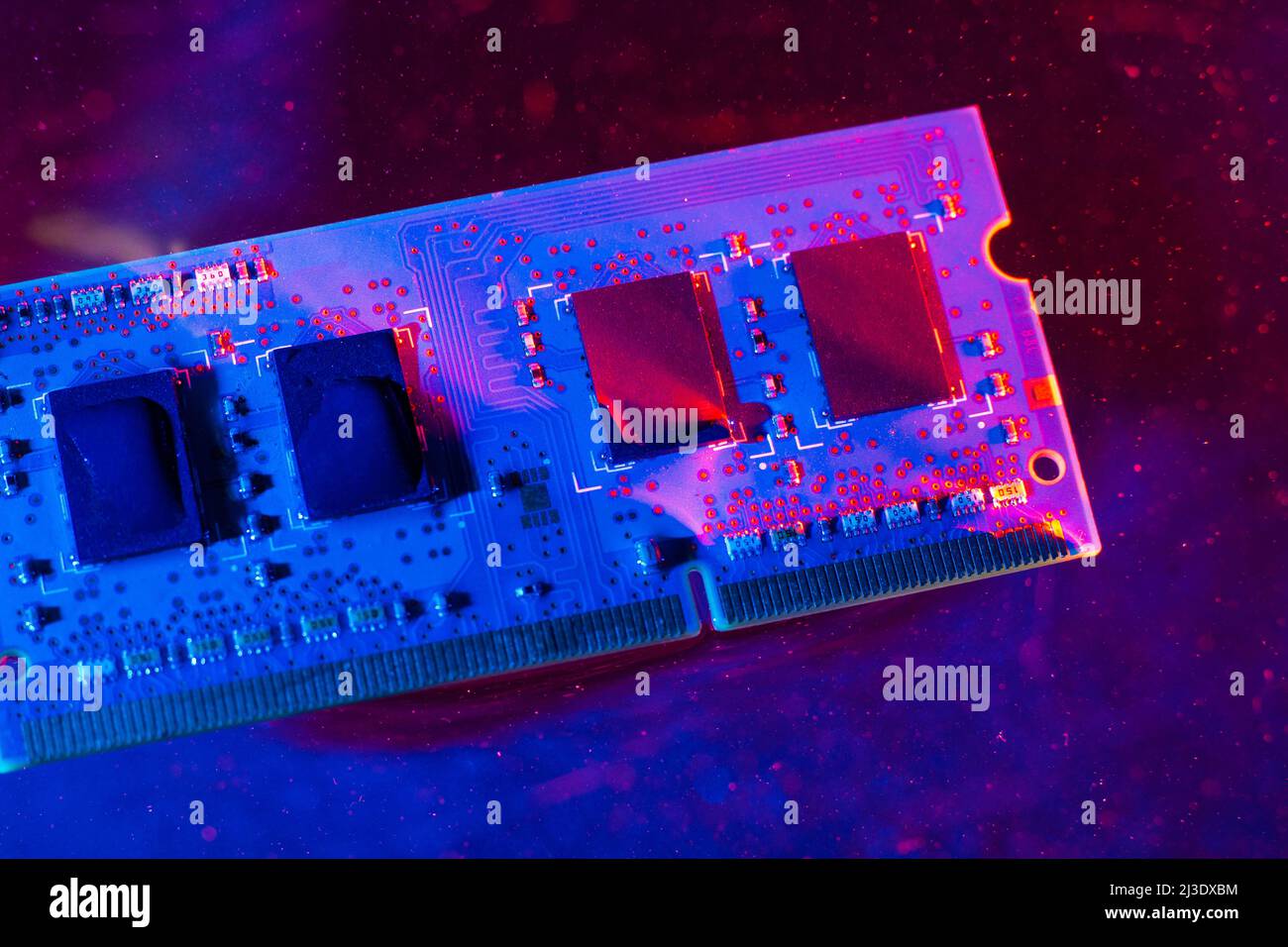 RAM memory from a laptop, ram. Blue and red light, under water ...