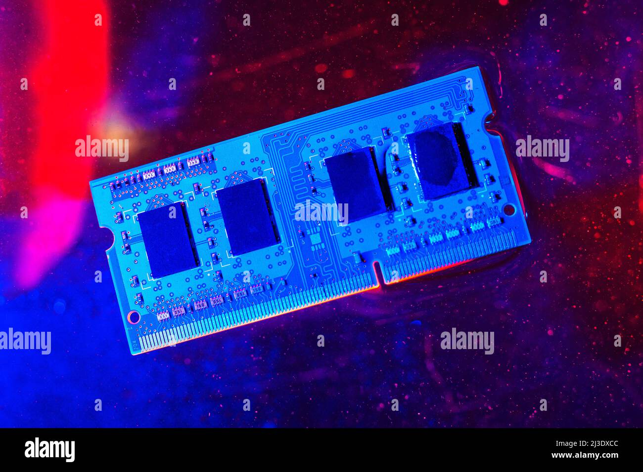 RAM memory from a laptop, ram. Blue and red light, under water ...