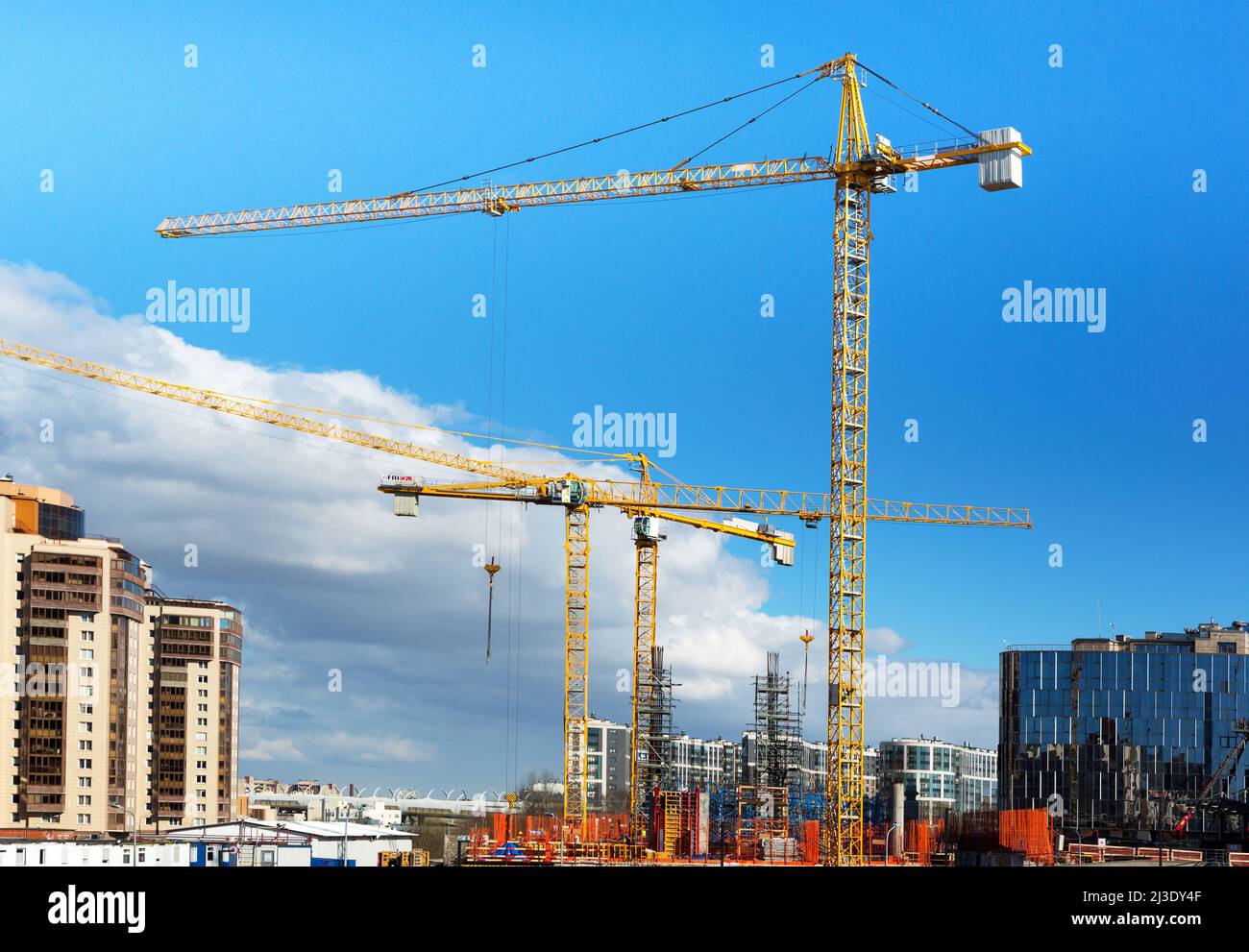 Construction crane. Construction site. Tower cranes against the sky ...