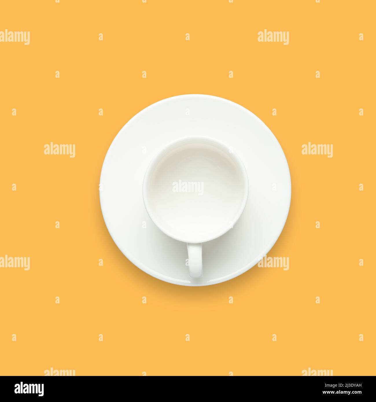 White empty coffee or tea cup kitchen dish object top view flat lay ...
