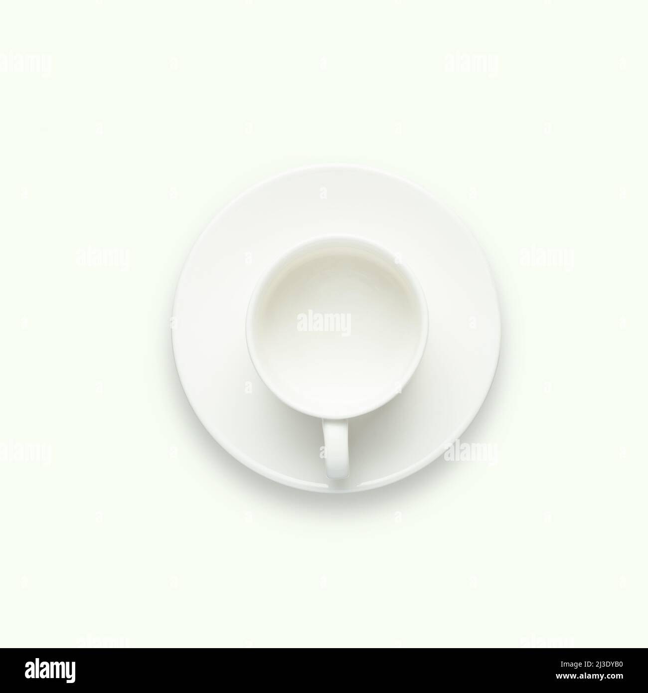 White empty coffee or tea cup kitchen dish object top view flat lay ...