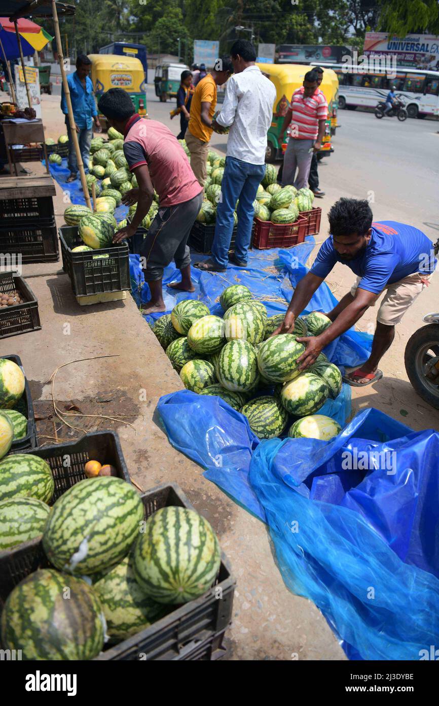 Vendors sell watermelons at a roadside fruit shop in Agartala. Tripura, India Stock Photo - Alamy