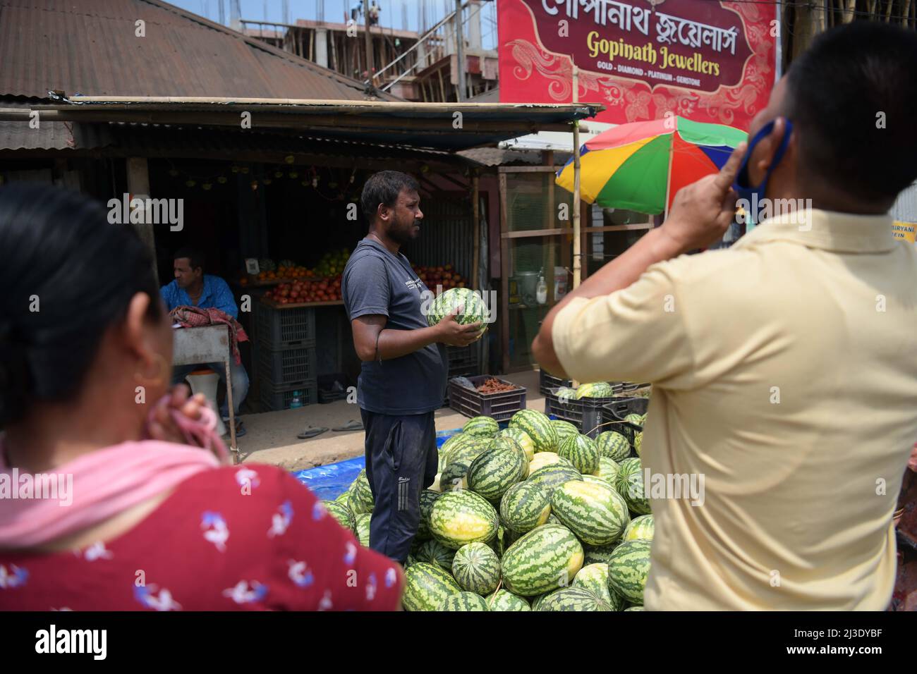 Vendors sell watermelons at a roadside fruit shop in Agartala. Tripura, India Stock Photo - Alamy