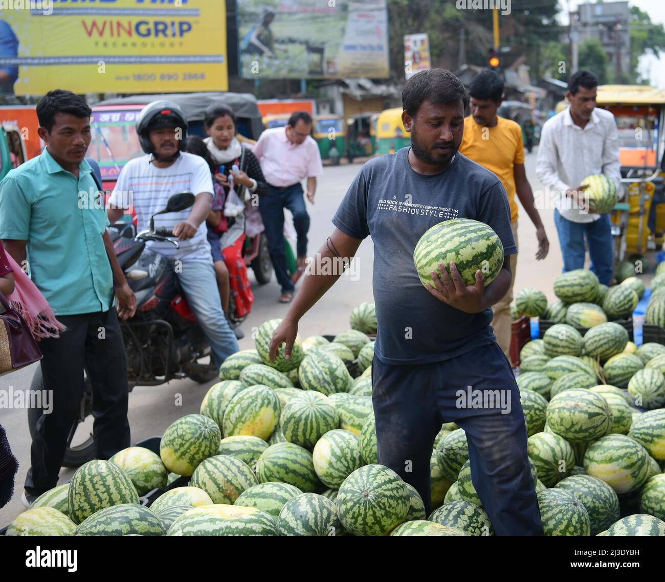Vendors sell watermelons at a roadside fruit shop in Agartala. Tripura, India Stock Photo - Alamy