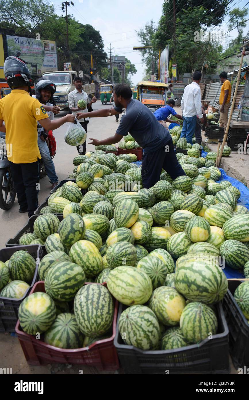 Vendors sell watermelons at a roadside fruit shop in Agartala. Tripura, India Stock Photo - Alamy