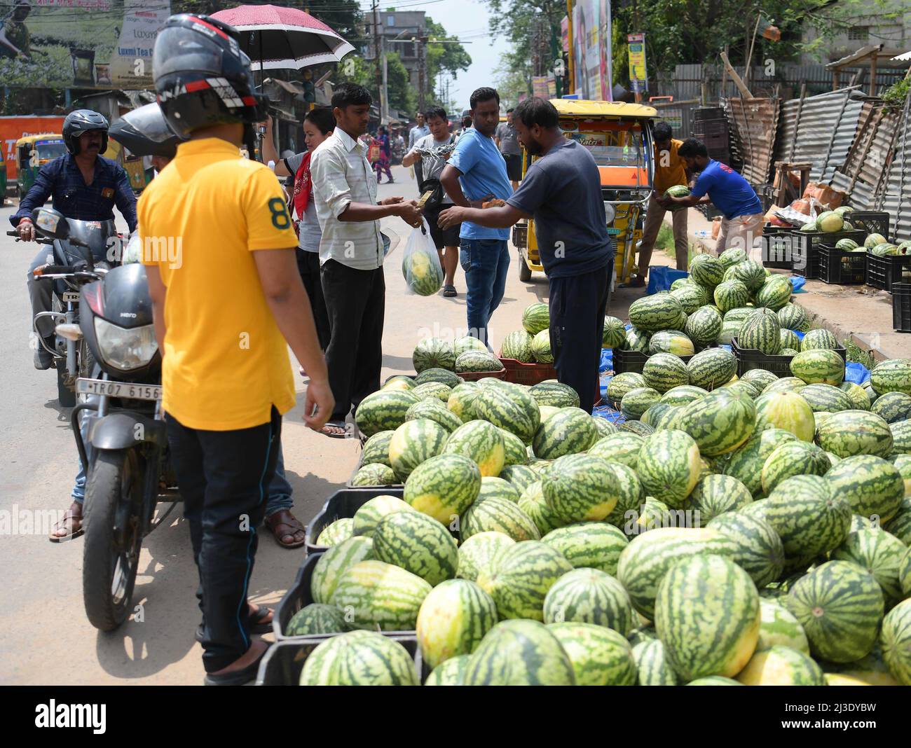 Vendors sell watermelons at a roadside fruit shop in Agartala. Tripura, India Stock Photo - Alamy