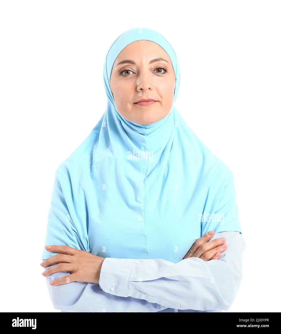 Portrait of Muslim secretary on white background Stock Photo - Alamy
