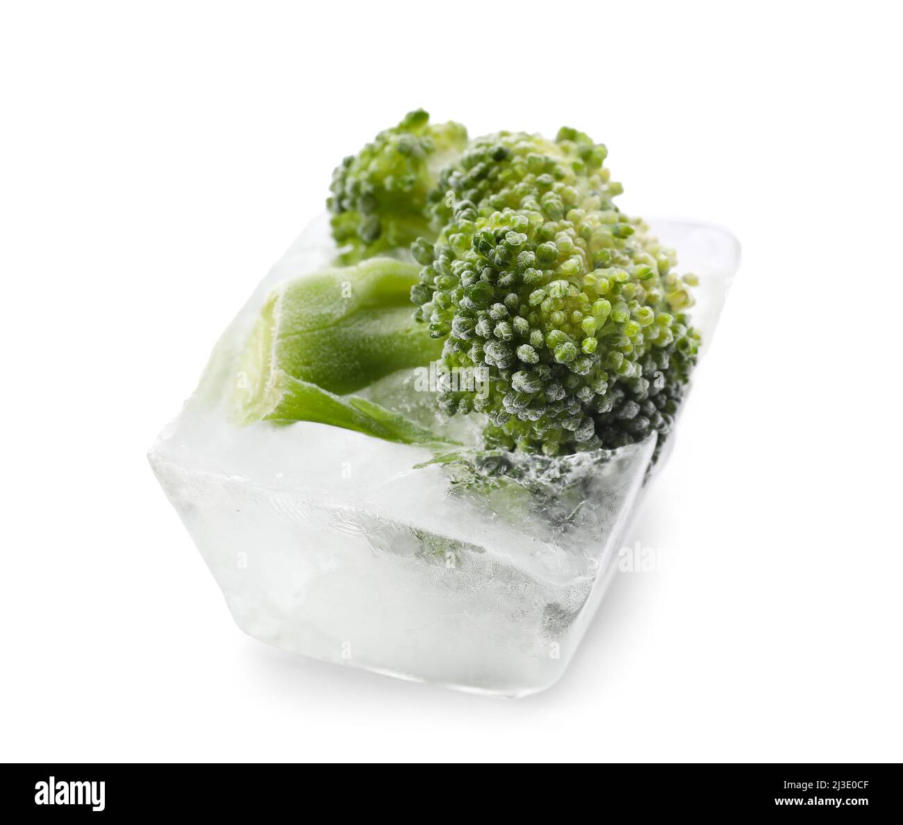 Fresh broccoli frozen in ice on white background Stock Photo - Alamy