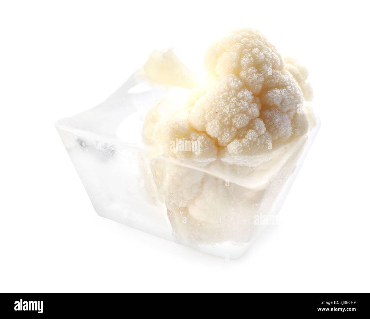Fresh cauliflower frozen in ice on white background Stock Photo - Alamy