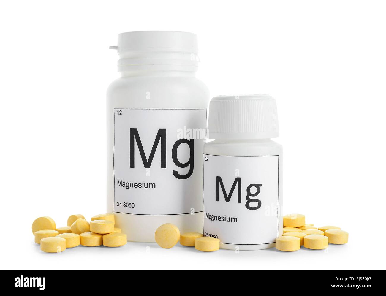 Bottles with magnesium pills on white background Stock Photo - Alamy