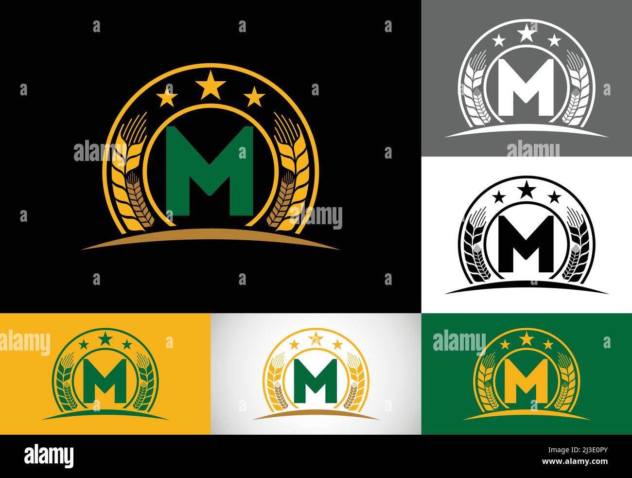 Initial M monogram alphabet symbol design incorporated with Wheat ...
