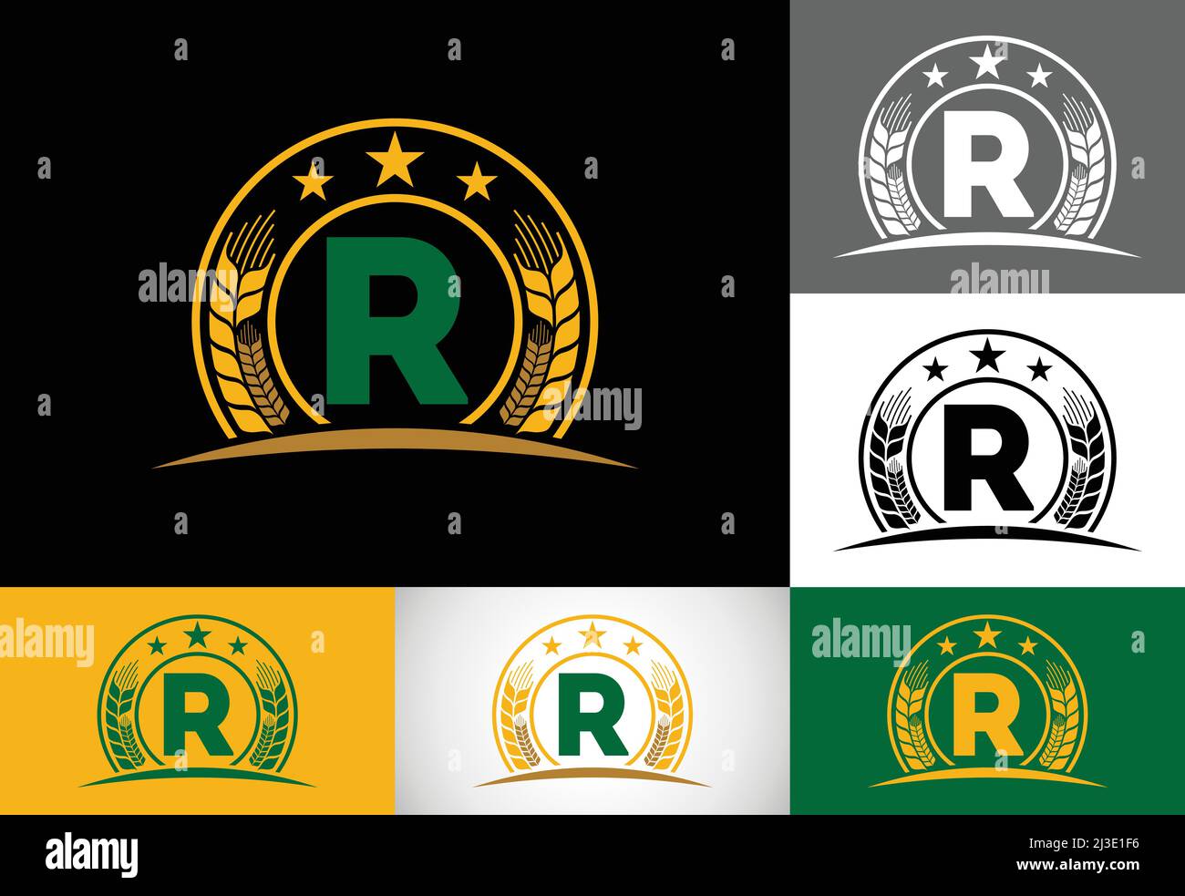 Initial R monogram alphabet symbol design incorporated with Wheat ...