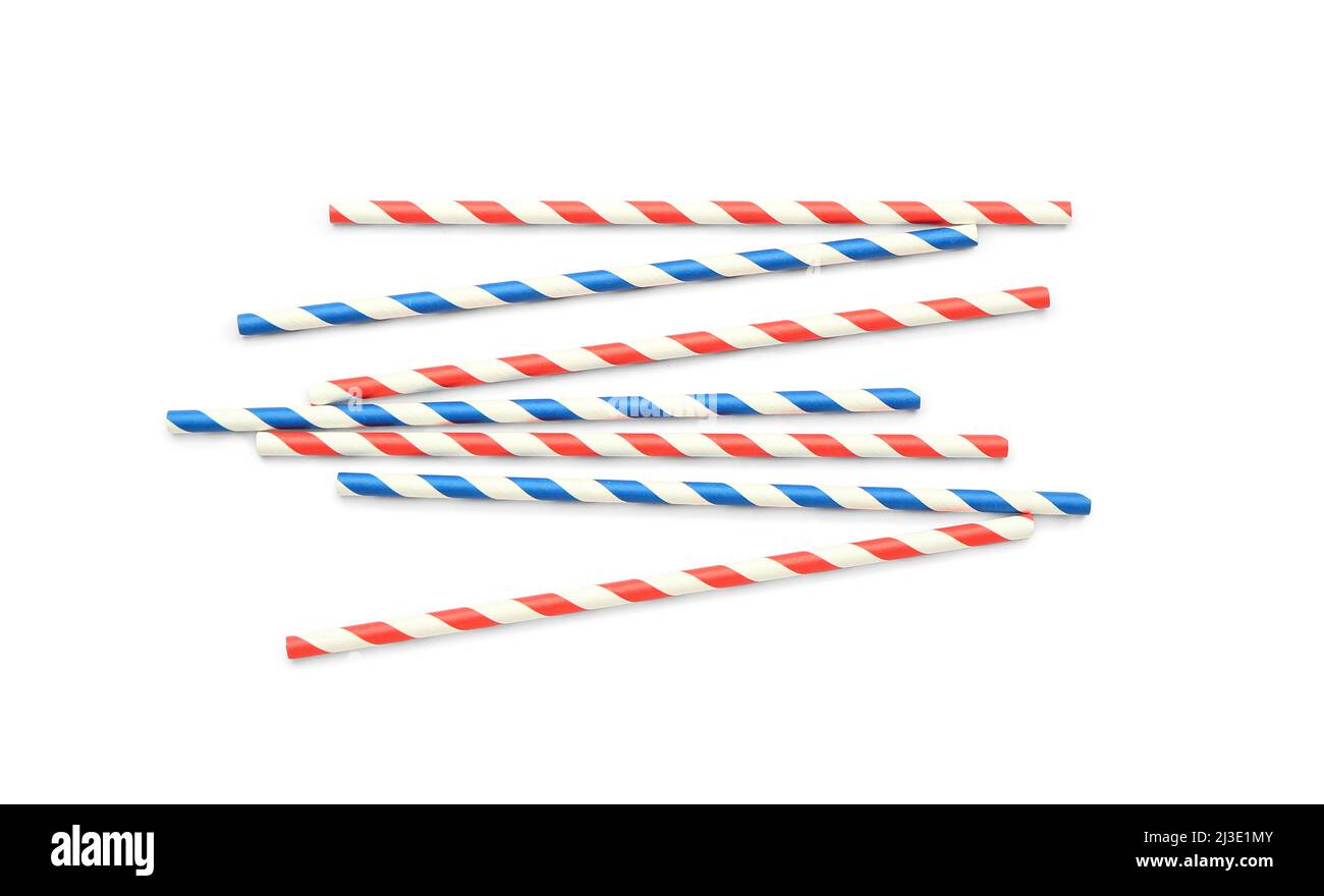 Stylish straws for drinks on white background Stock Photo - Alamy