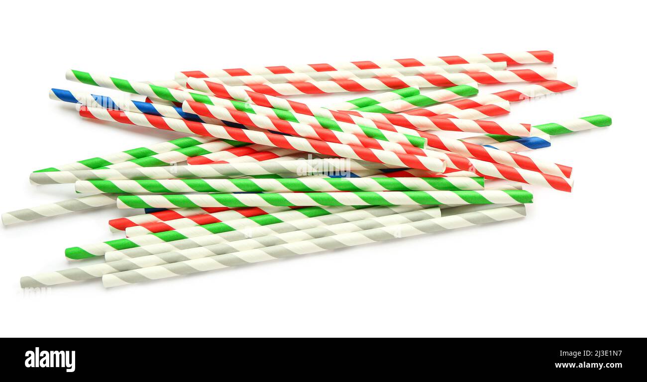 Stylish straws for drinks on white background Stock Photo - Alamy