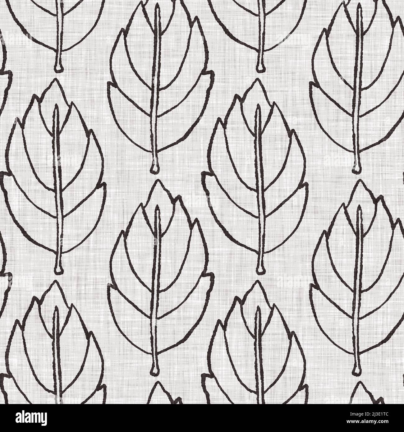 French grey botanical leaf linen seamless pattern with 2 tone country ...