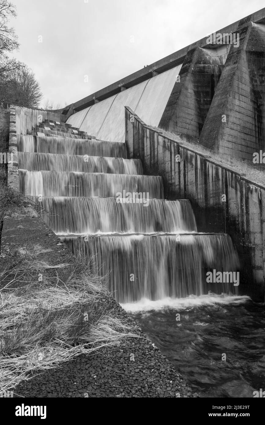 Long exposure of the waterfalls flowing over Wimbleball dam in Somerset ...
