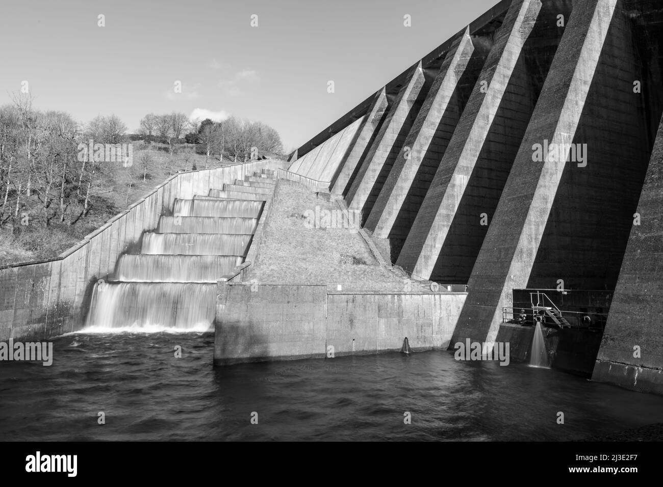 Long exposure of the waterfalls flowing over Wimbleball dam in Somerset ...