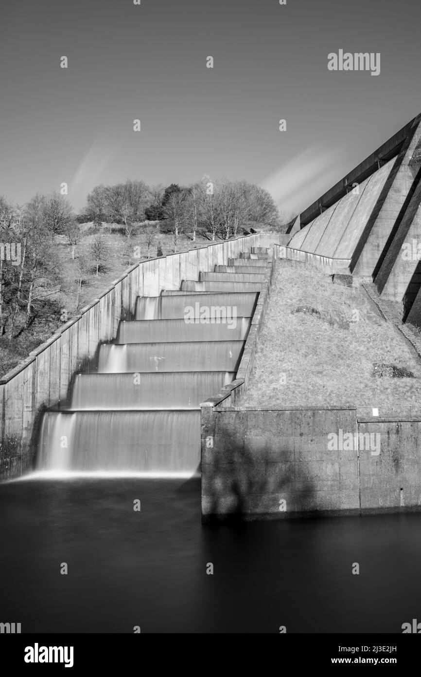Long exposure of the waterfalls flowing over Wimbleball dam in Somerset ...