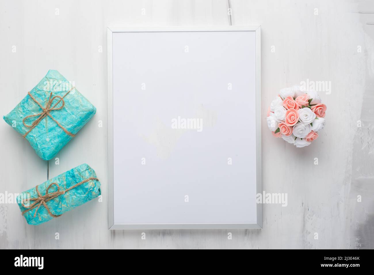 Frame with gifts on a light background. for placing drawings and ...
