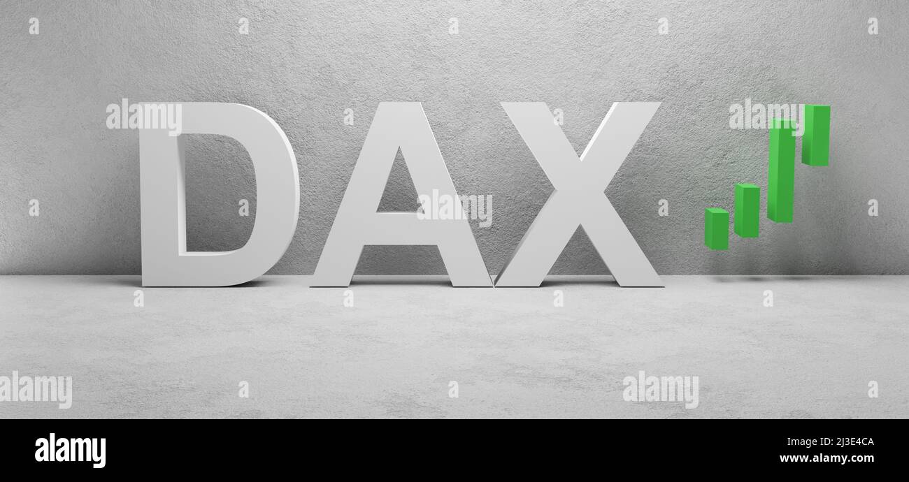 cgi render illustration of the white word DAX infront of a white ...