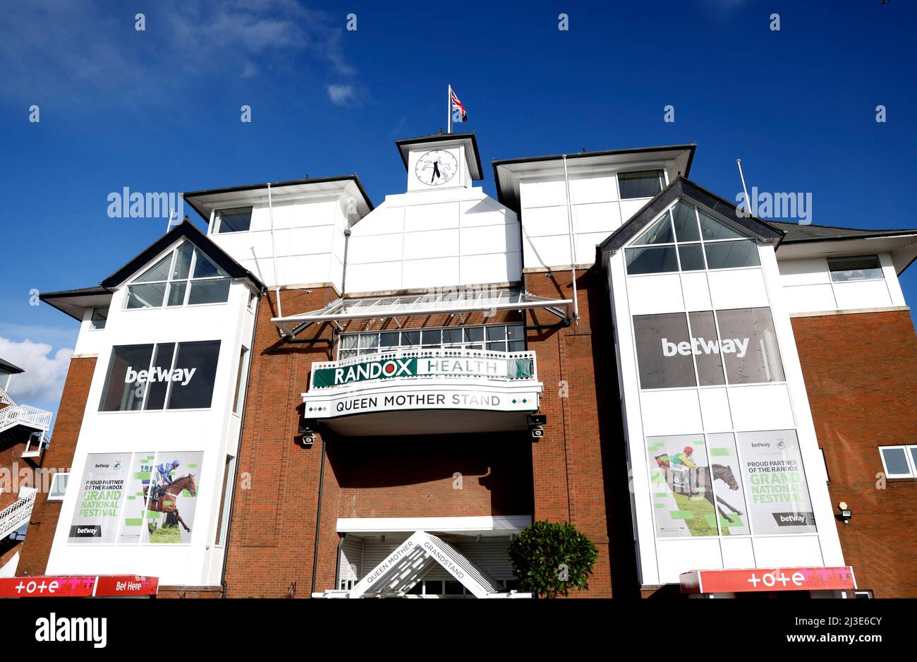 A general view of the Queen Mother stand at Aintree Racecourse ...
