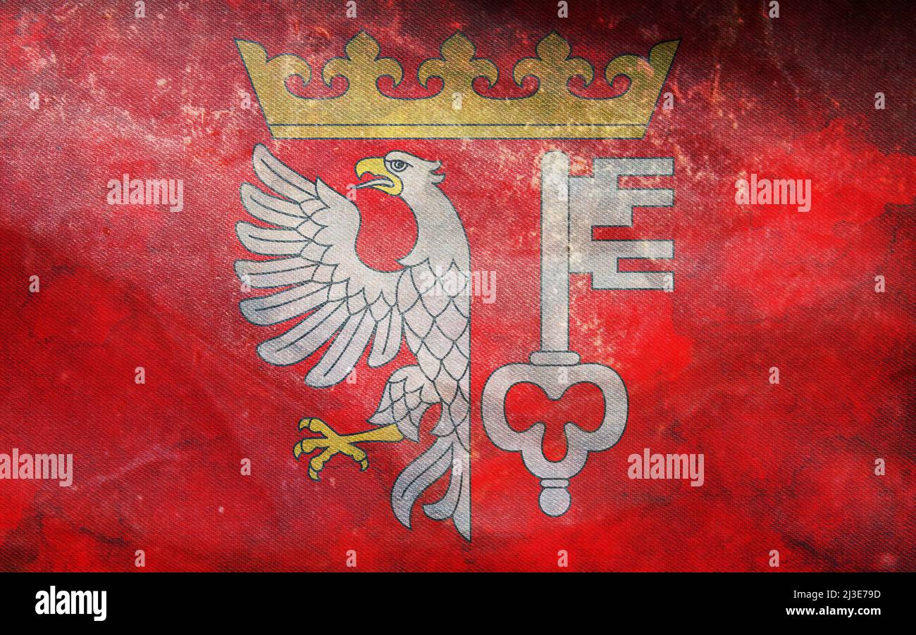 Top view of retro flag Rogozno, Poland with grunge texture. Polish ...