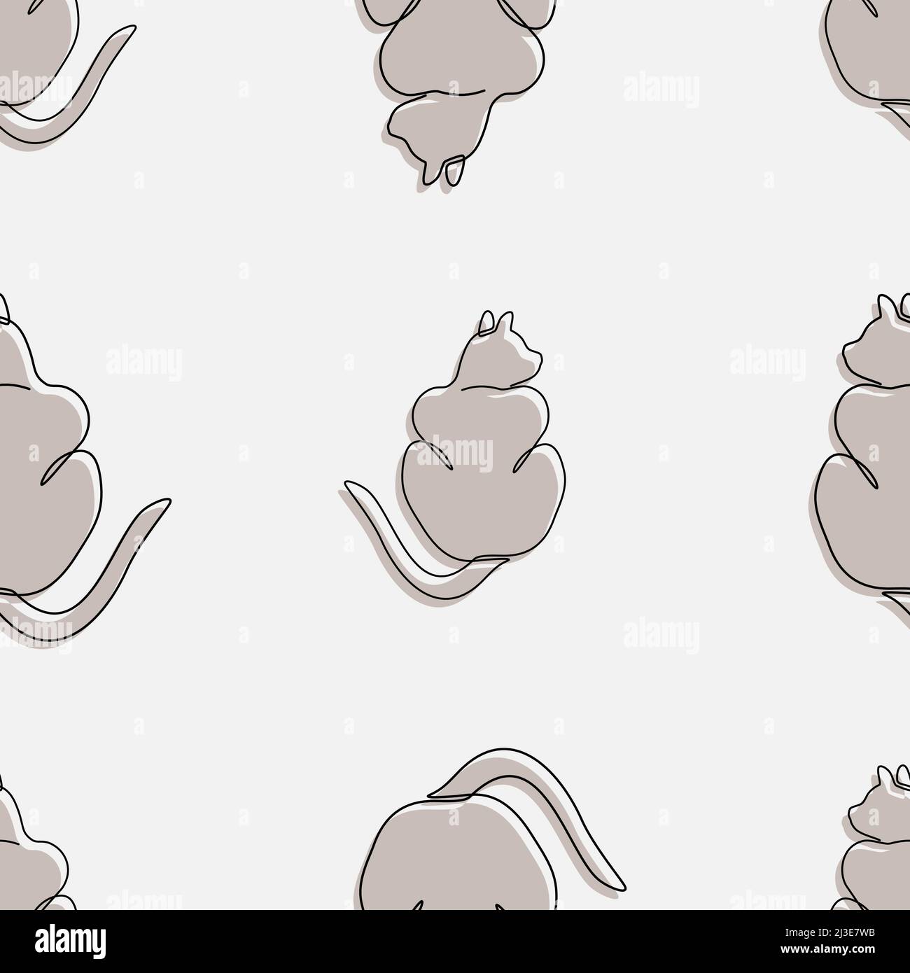 Beautiful Pattern Of Hand Drown Cat In One Line Drawing Style And Minimalism Style Vector Art