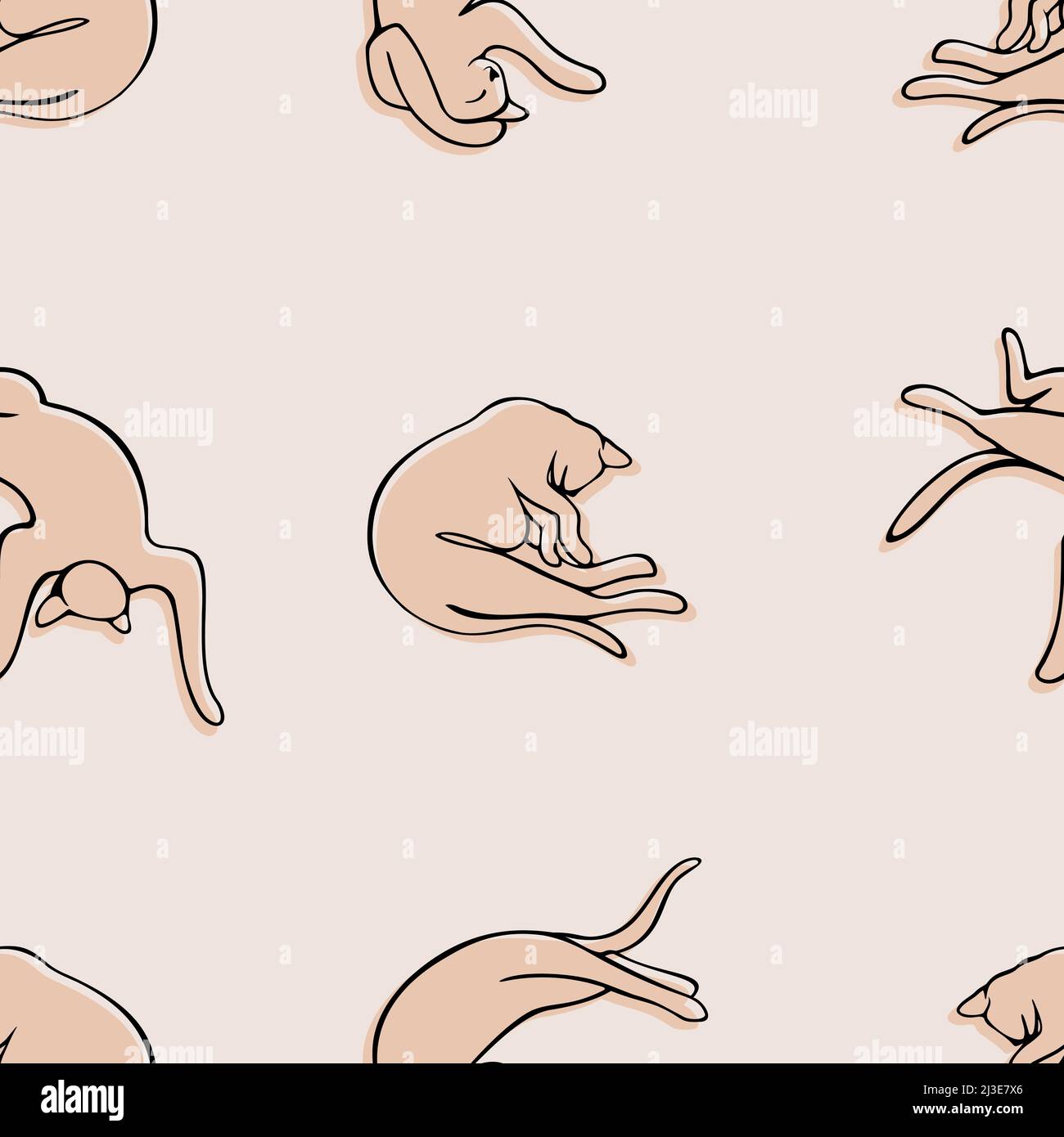 Beautiful pattern of hand drown cat in one line drawing style and ...