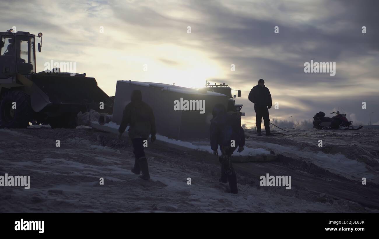 Big tractor at the north pole. CLIP. In the foreground, a tractor is ...