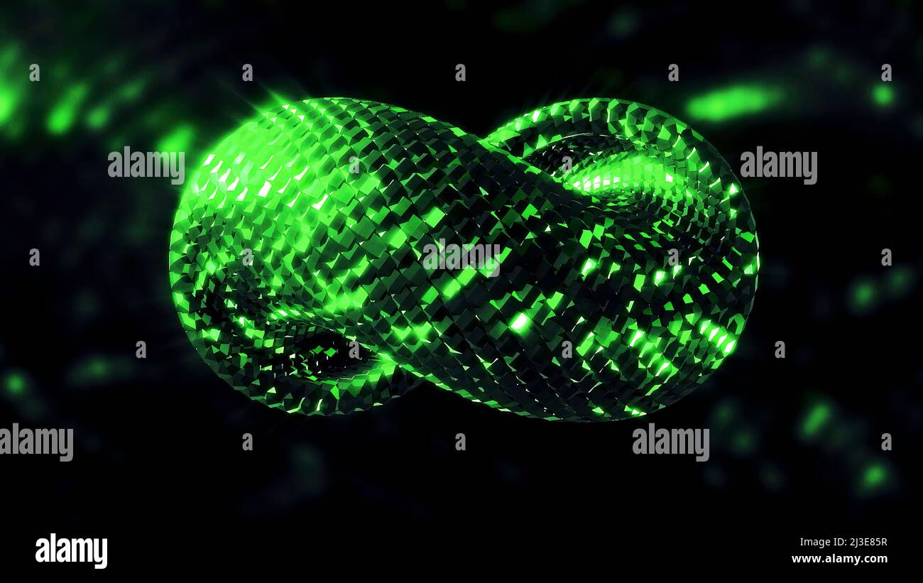 Shiny twisted loop. Motion. Green and purple abstraction in which a ...