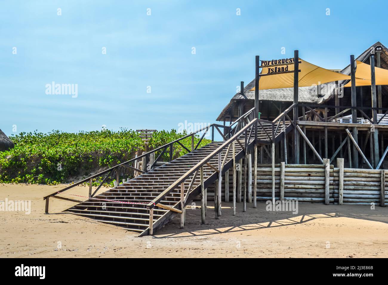 Pristine and Turquoise beach under blue sky Portuguese Island in Maputo ...