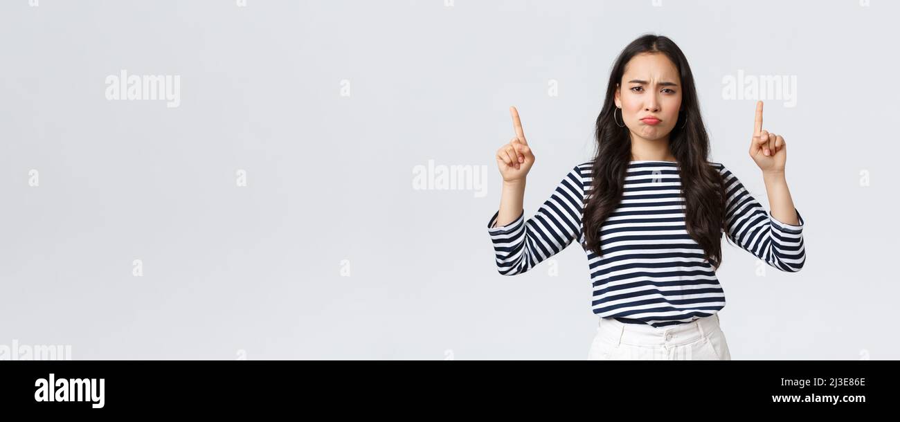 Lifestyle, beauty and fashion, people emotions concept. Skeptical and ...