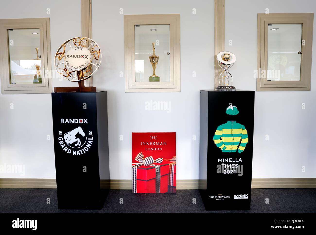 The 2020 and 2021 Grand National trophies on display at Aintree ...