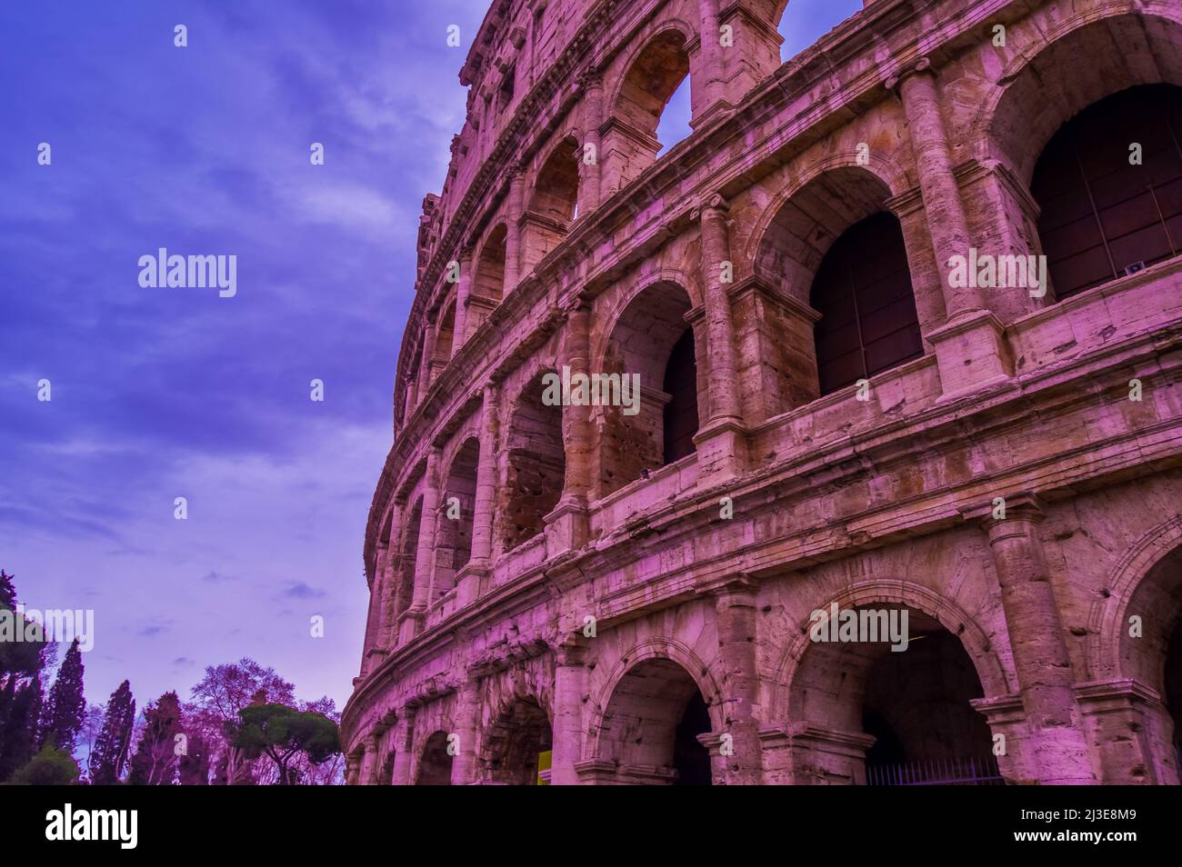 Artistic ruins of Roman Colosseum an ancient gladiator Amphitheatre in ...