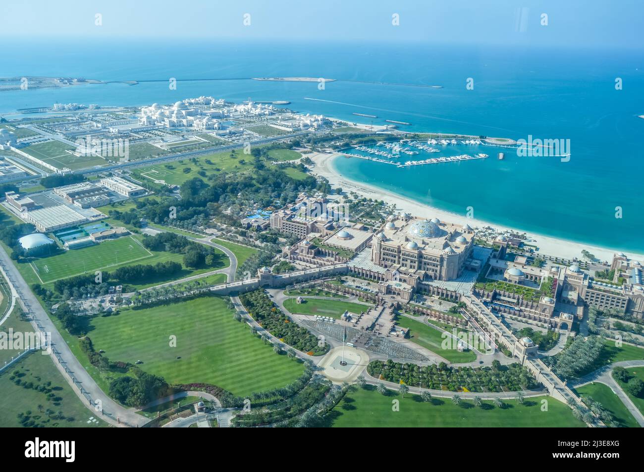 Bird's eye and aerial view of Abu Dhabi city from observation deck in ...