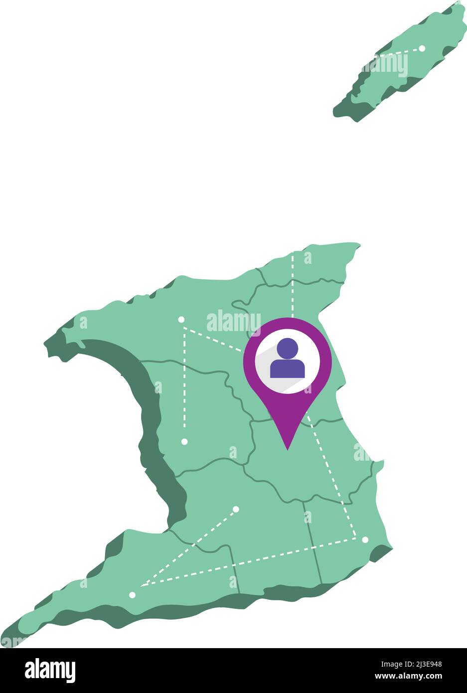 Isolated 3d render map of Trinidad and Tobago with a map pin Vector ...