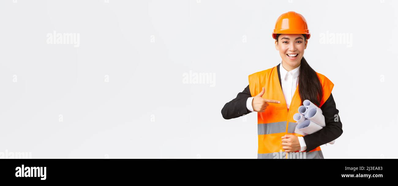 Professional confident asian female architect, chief engineer in safety ...