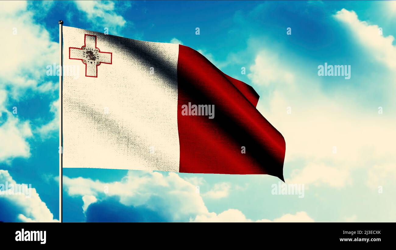 Malta country flag background, wind waving canvas. Motion. Cloudy sky ...