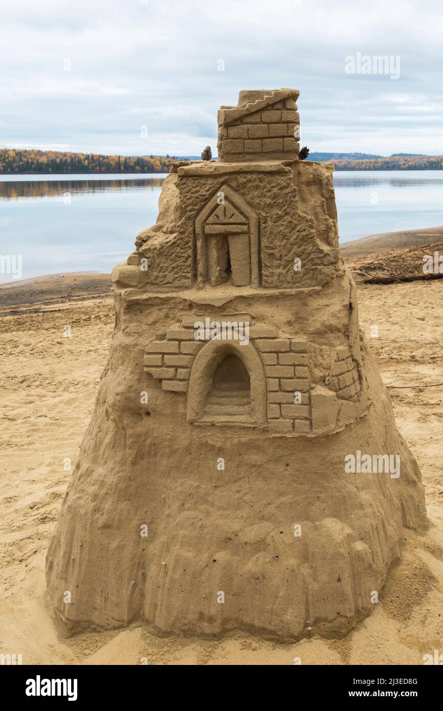 Sandcastle on beach in autumn, Lac Taureau, Saint-Michel-des-Saints ...