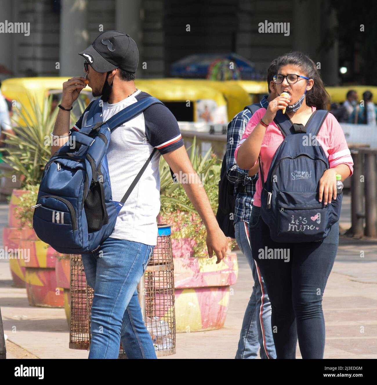 India. 7th Apr, 2022. College students eat Ice Cream on a hot summer ...