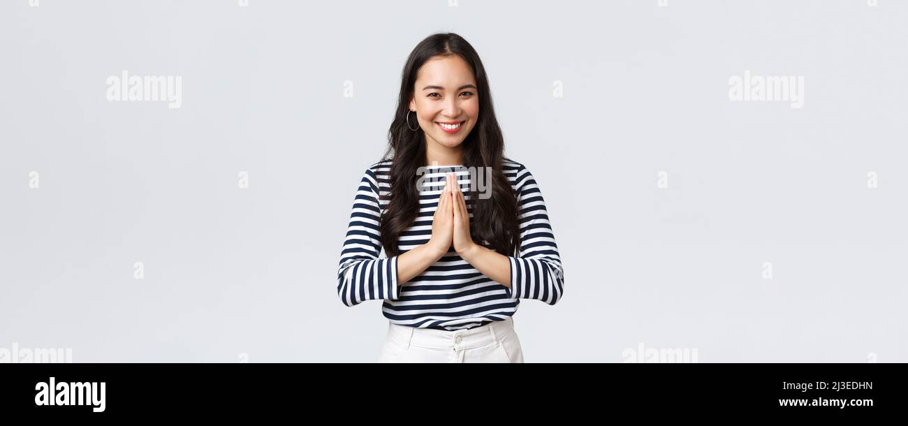 Lifestyle, people emotions and casual concept. Cute asian girl in ...