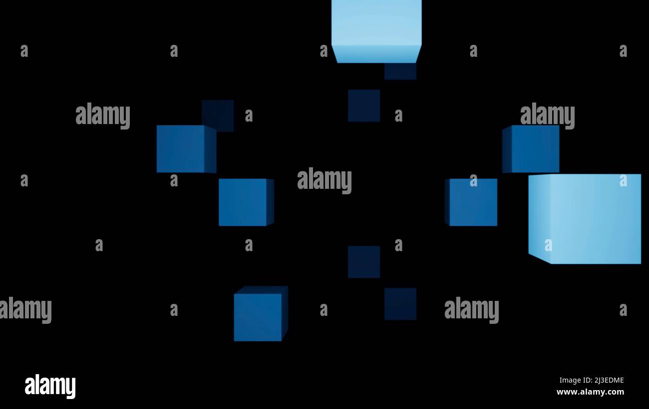 Abstract minimalistic background with colorful cubes fly towards the ...