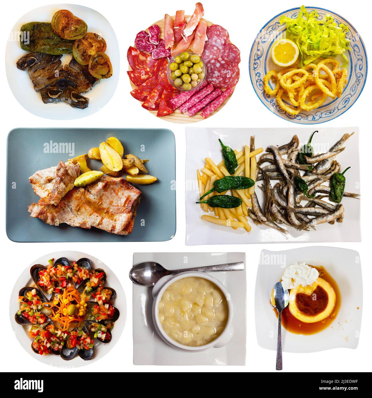 Set of various tasty dishes of Spanish cuisine isolated Stock Photo - Alamy