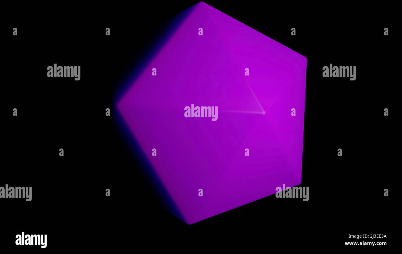 Abstract pink rotating 3D dodecahedron isolated on a black background ...